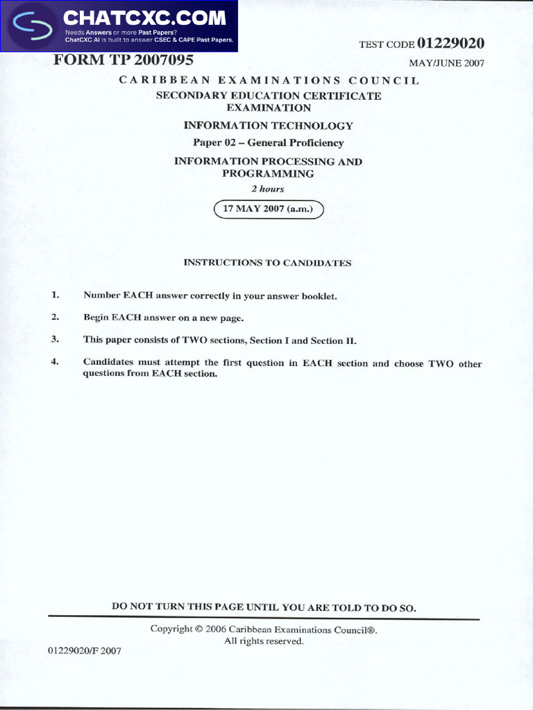 CSEC Information Technology P2 2007 | PDF | Numbers | Sensor