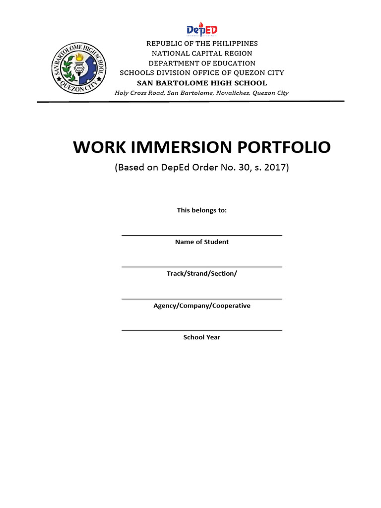 Work Immersion Portfolio Based On Deped-1 | PDF | Job Interview ...