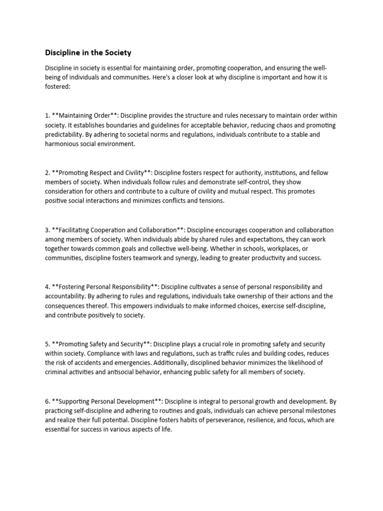 Discipline in The Society | PDF | Disciplines | Psychological Resilience
