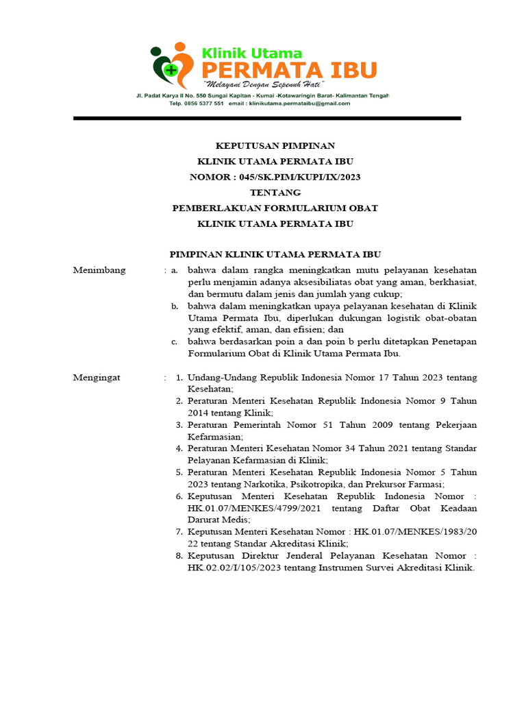 10-SK Pim Klinik - Pemberlakuan Formularium Obat Klinik | PDF