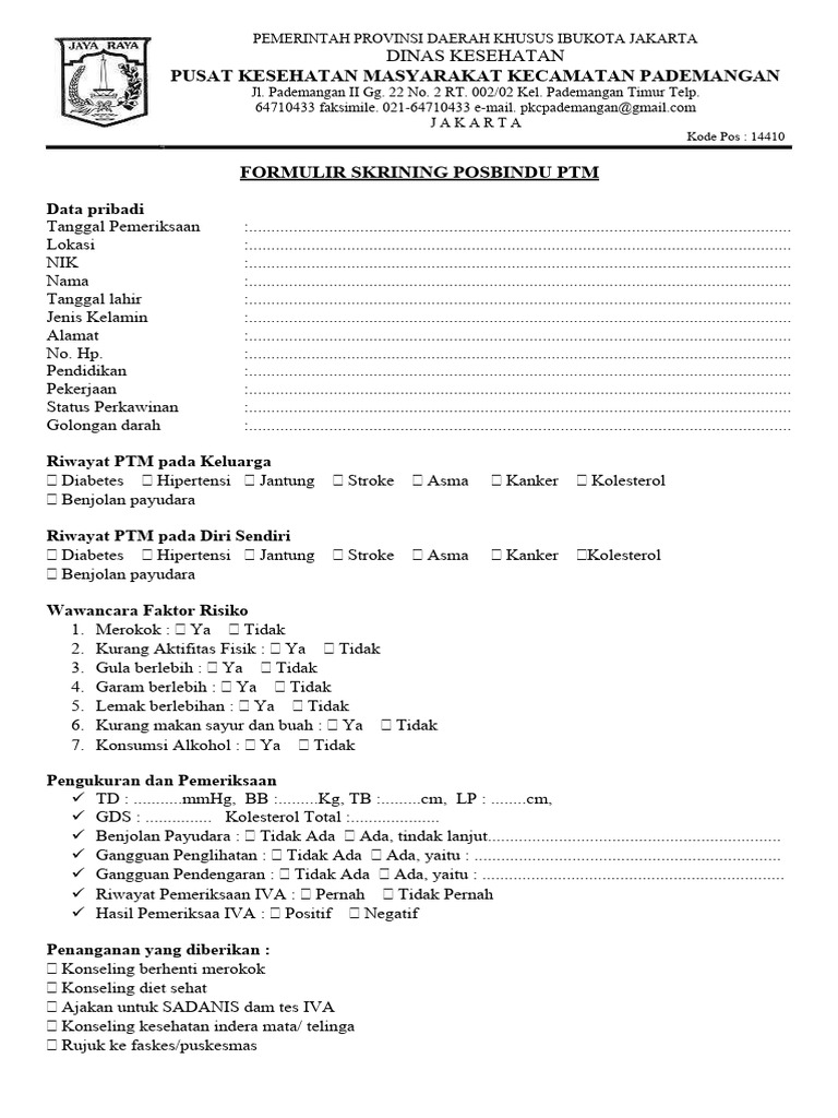 Form Skrining Posbindu PTM | PDF