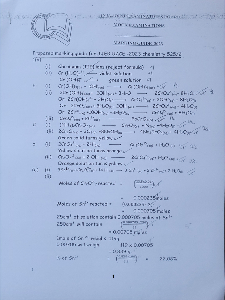 Jjeb Uace Chemistry Paper 2 Marking Guide | PDF