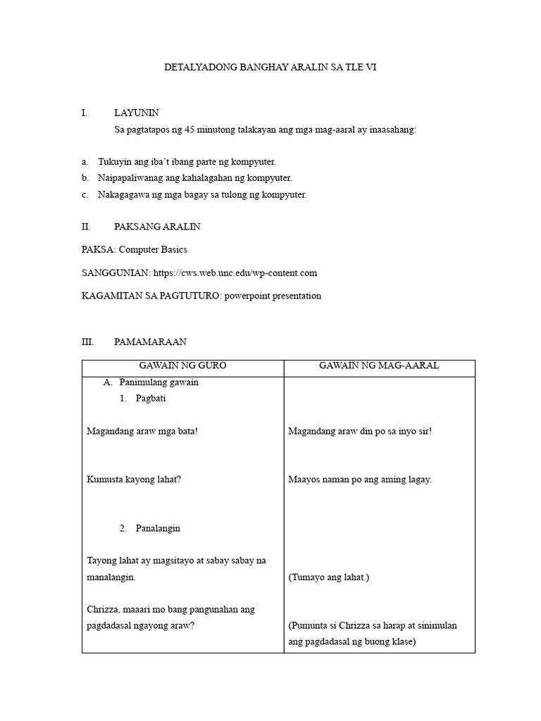 Detalyadong Banghay Aralin Sa Tle | PDF