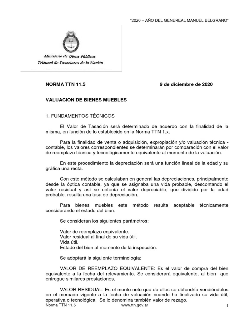 Norma - TTN - 11 - 5 Valuacion de Bienes Muebles | PDF | Valoración (Finanzas) | Economía Financiera
