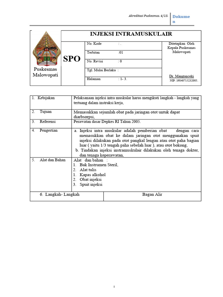 SPO Tindakan Injeksi Intra Muskular | PDF