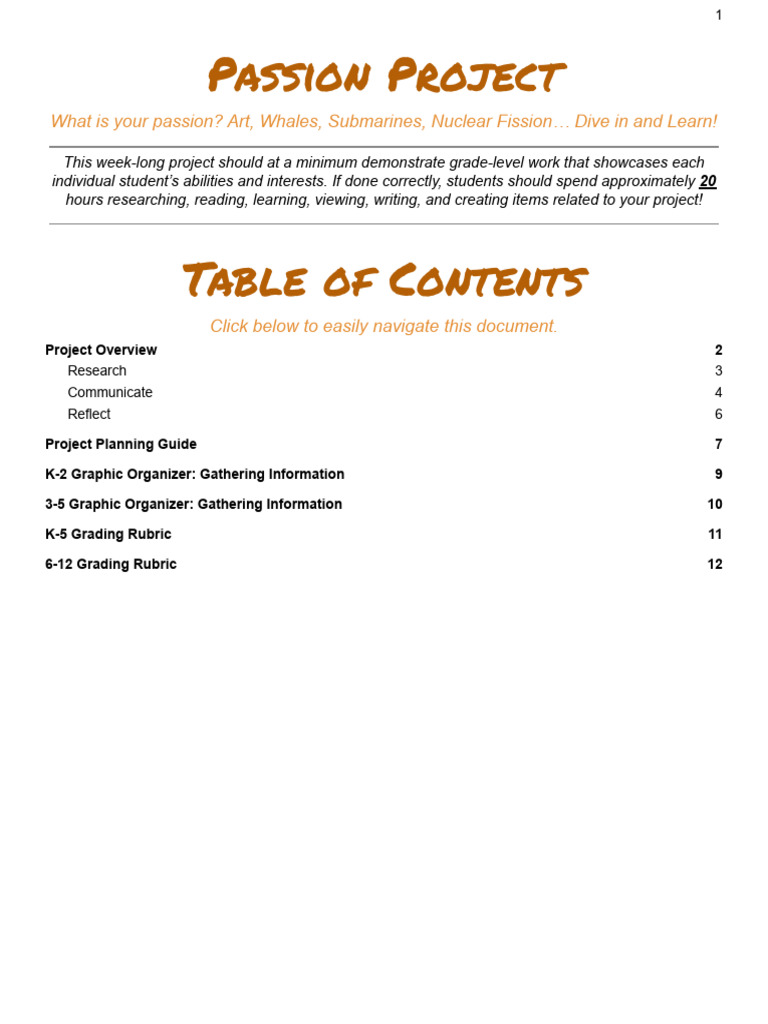 Passion Project (All Grades) | Download Free PDF | Rubric (Academic)