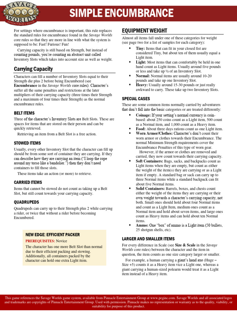 SWADE - Simple - Encumbrance | PDF | Backpack