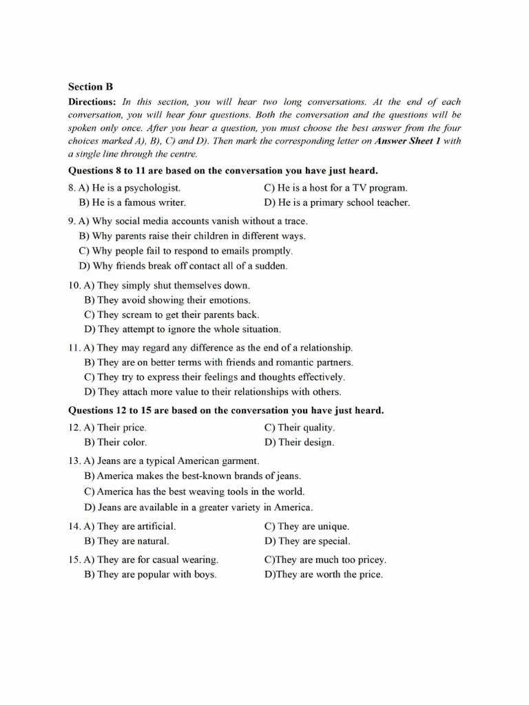 【听力长对话】2023年6月第二套 Part Ⅱ Section B | PDF