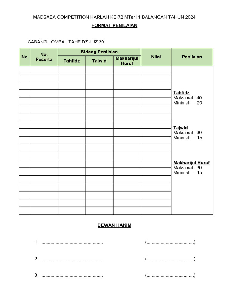 Format Penilaian Tahfidz | PDF