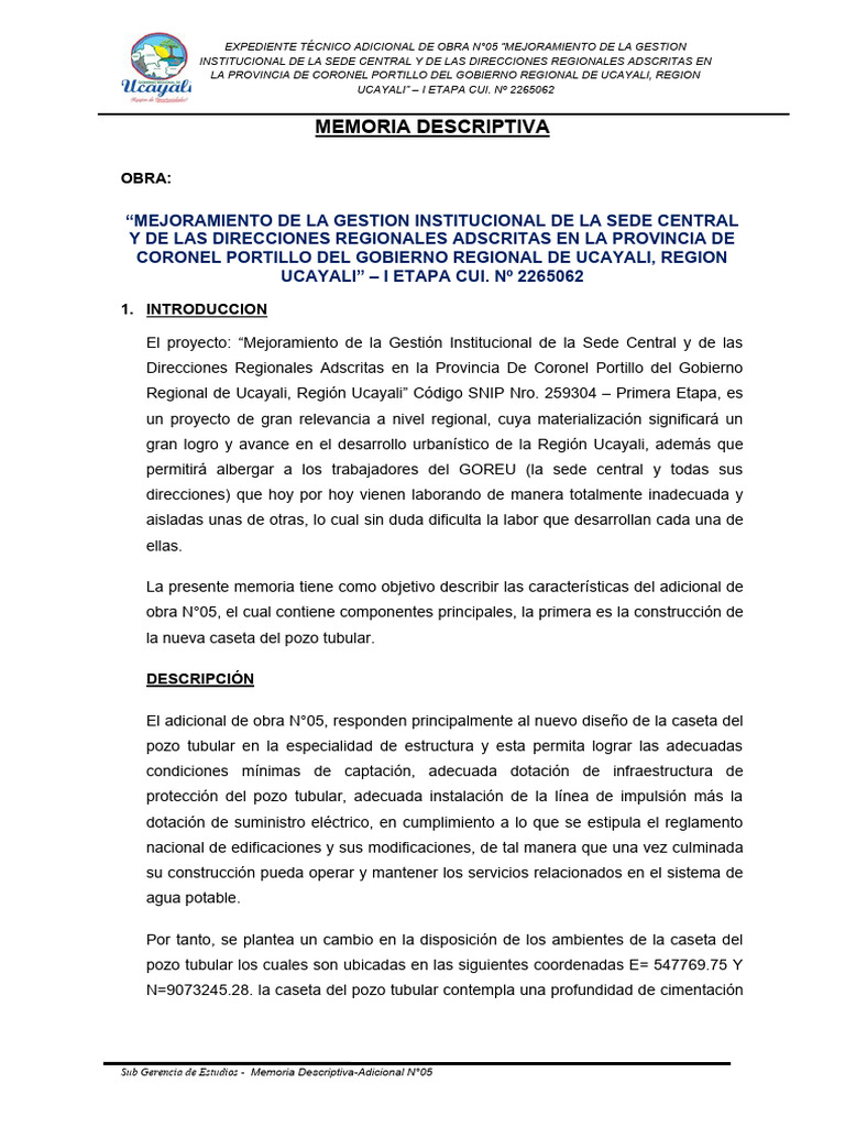 1.00 Memoria Descriptiva Adicional N°05 ESTRUC | PDF | Presupuesto | Fundación (Ingeniería)