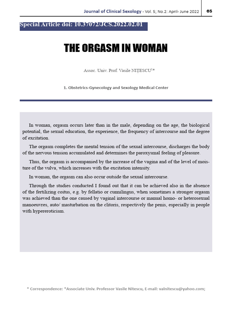 The Orgasm in Woman | PDF | Orgasm | Sexual Intercourse