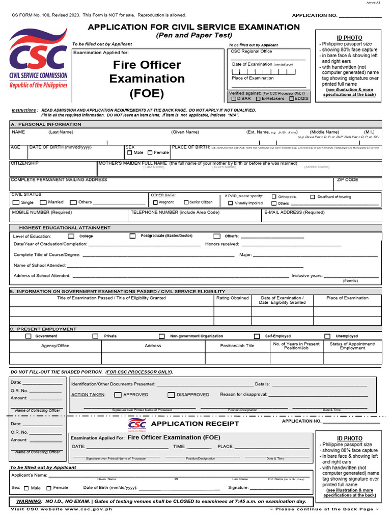 Annex A3-1 CS Form 100 Revised 2023 FOE A1 Edited A1 1 | PDF | Identity ...
