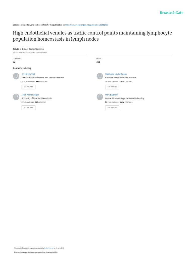 High Endothelial Venules As Traffic Control Points | PDF | Lymphocyte ...