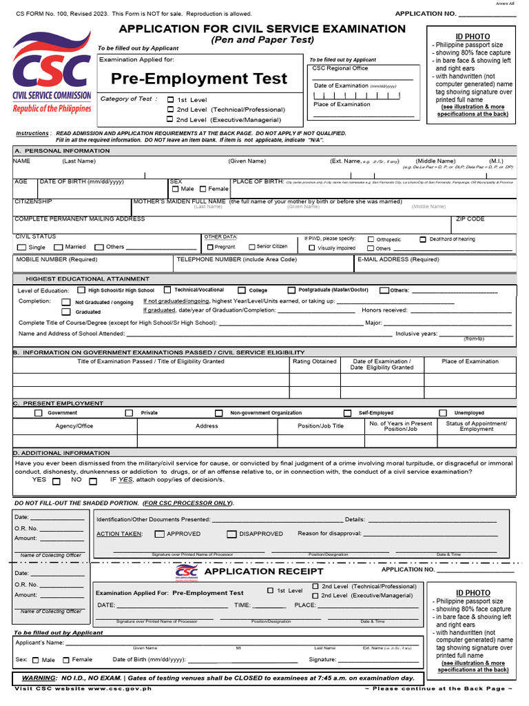 Annex A8 - CS Form 100 - Revised 2023 - PreEmployment - A1 - Edited ...
