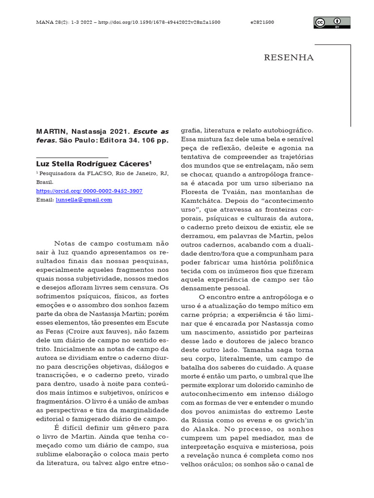 MARTIN Nastassja 2021 Escute As Feras Sa | PDF | Comunicação | Antropologia