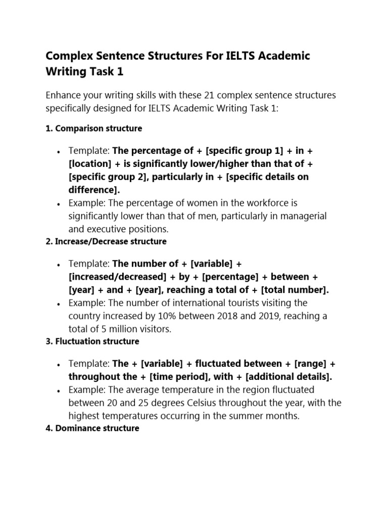 Complex Sentence Structures For IELTS Academic Writing Task 1 | PDF ...