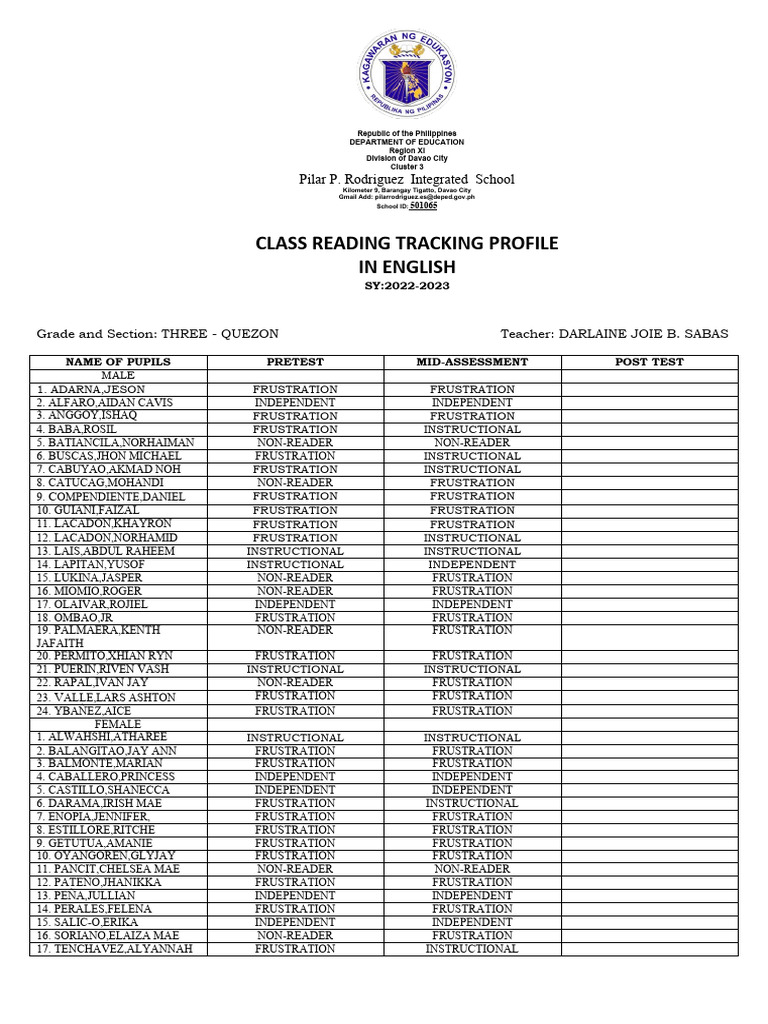 Grade 3 Reading Assessment Report | PDF