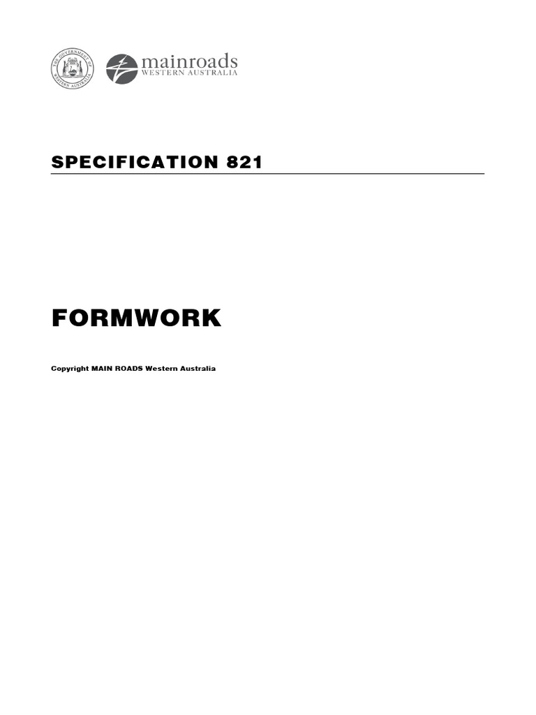 Specification 821 Formwork | Download Free PDF | Concrete | Specification (Technical Standard)