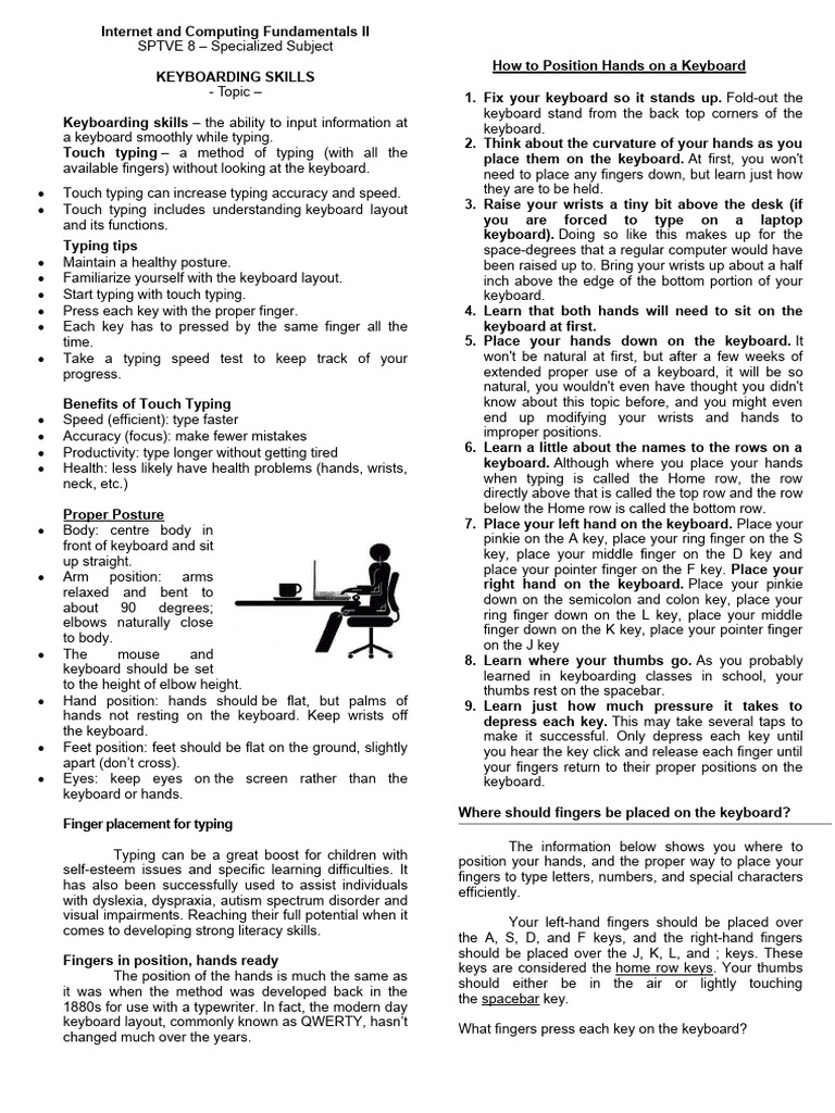 Keyboarding Skills - Icf 8 | Download Free PDF | Computer Keyboard | Hand