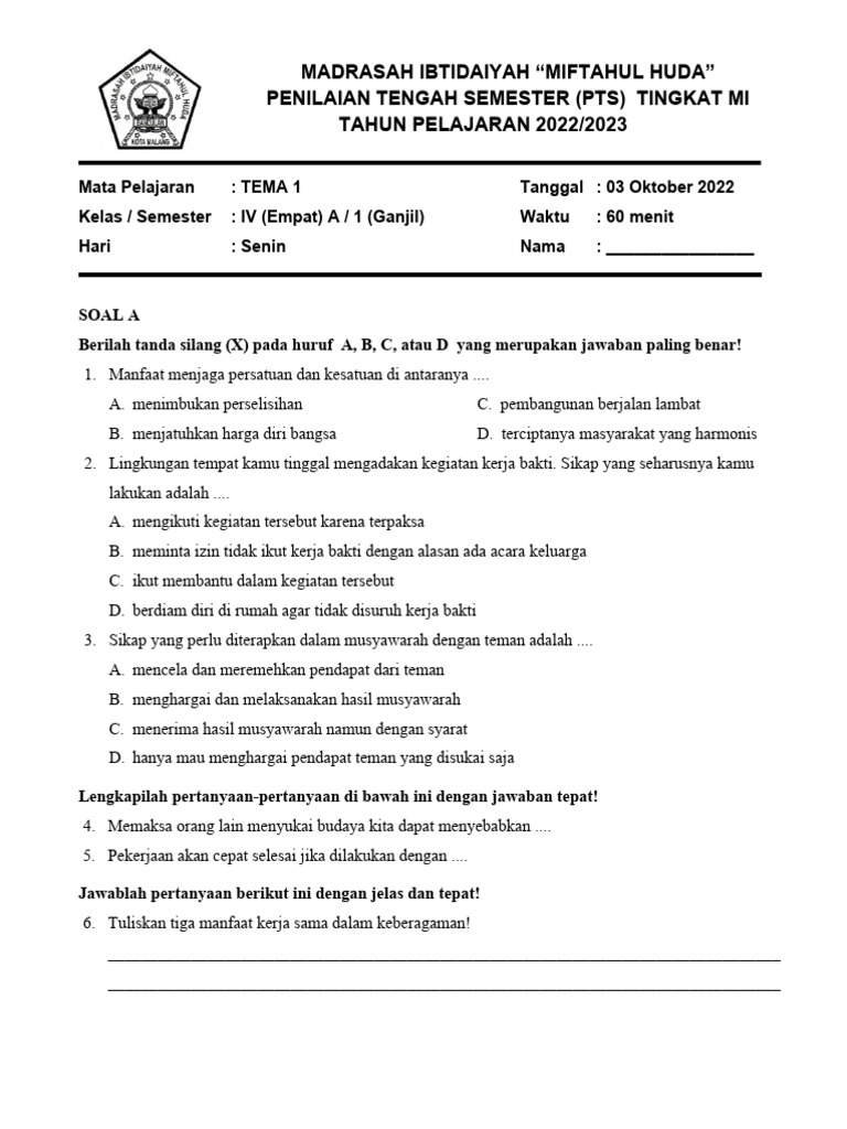 PTS Tema 1 Kelas 4 | PDF