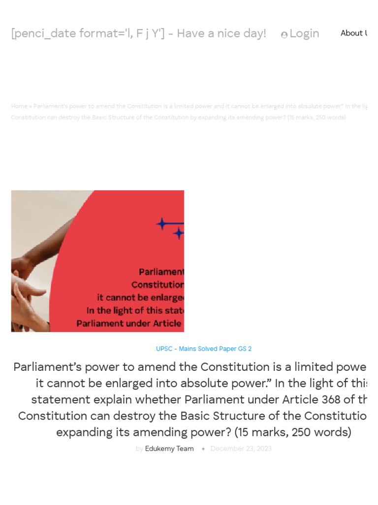 Limits of Parliament's Amending Power | PDF | Constitution | Political ...