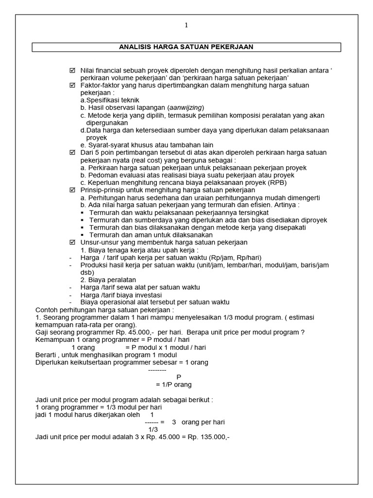 Analisis Unit Cost | PDF