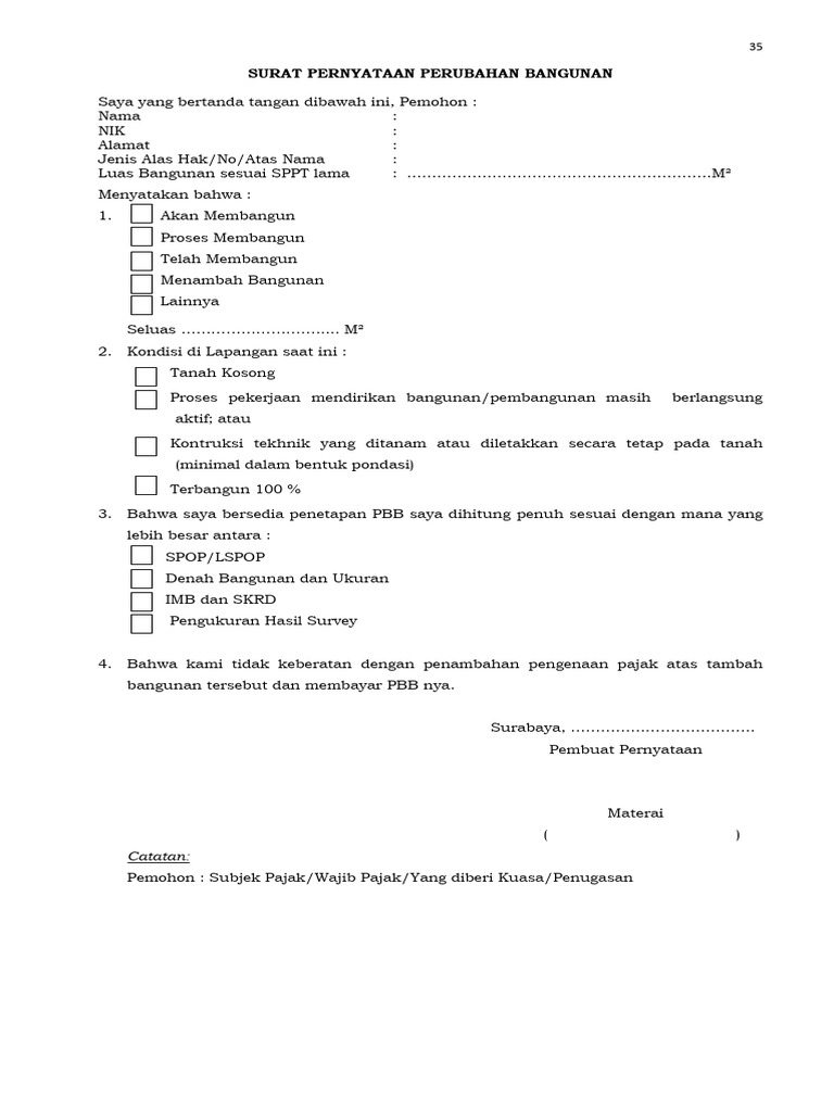 Surat Pernyataan Perubahan Bangunan | PDF | Hukum