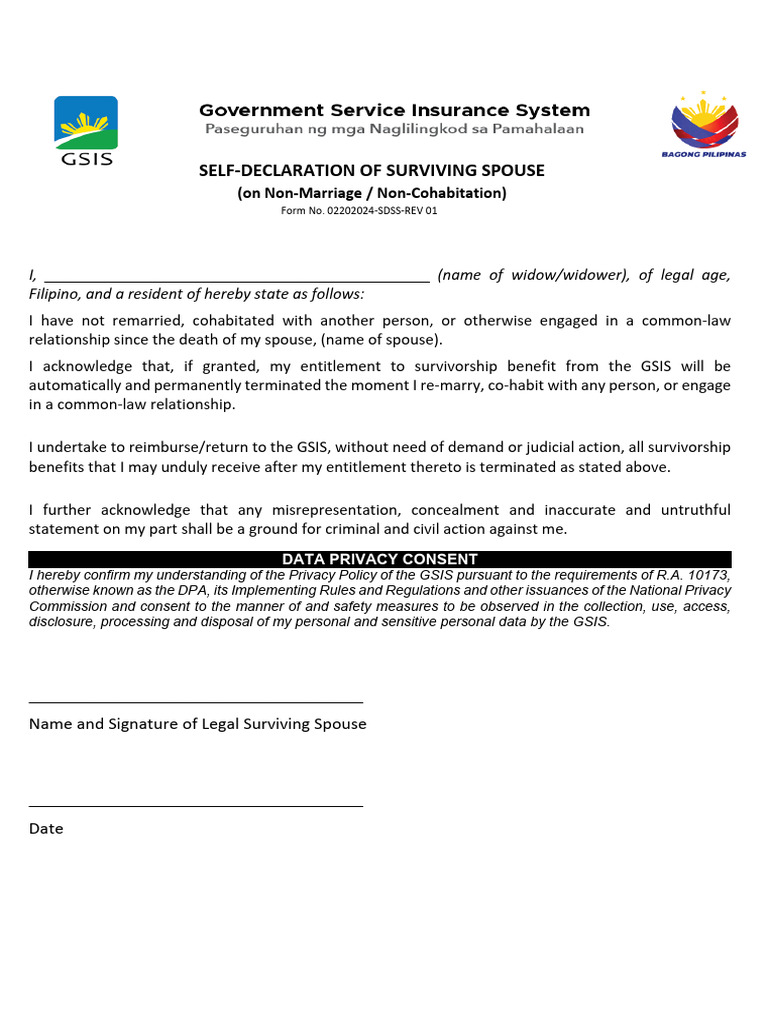 GSIS Self-Declaration for Surviving Spouse | PDF | Politics | Law