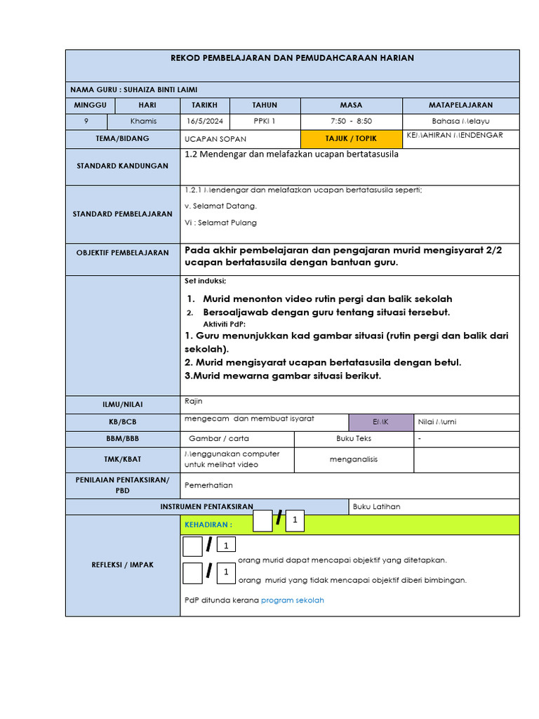RPH Hari Khamis Minggu 9 | PDF