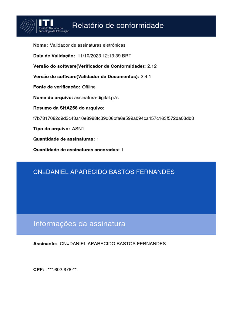 Relatório de Conformidade Assinatura-Digital | PDF | Certificado de chave pública | Informática