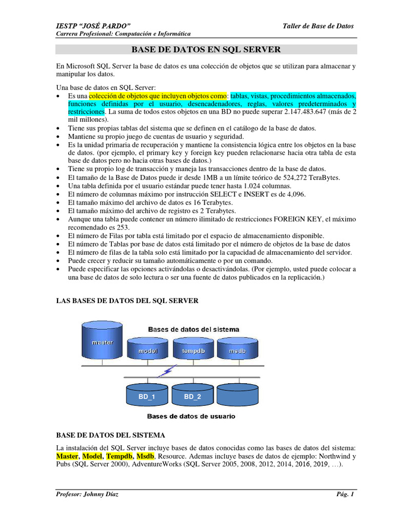 1 - Creacion Base de Datos - SQL Server | PDF | Servidor SQL de Microsoft | Bases de datos
