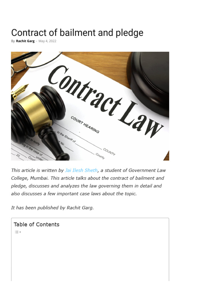 3.contract of Bailment and Pledge - IPleaders | PDF | Negligence | Lawsuit