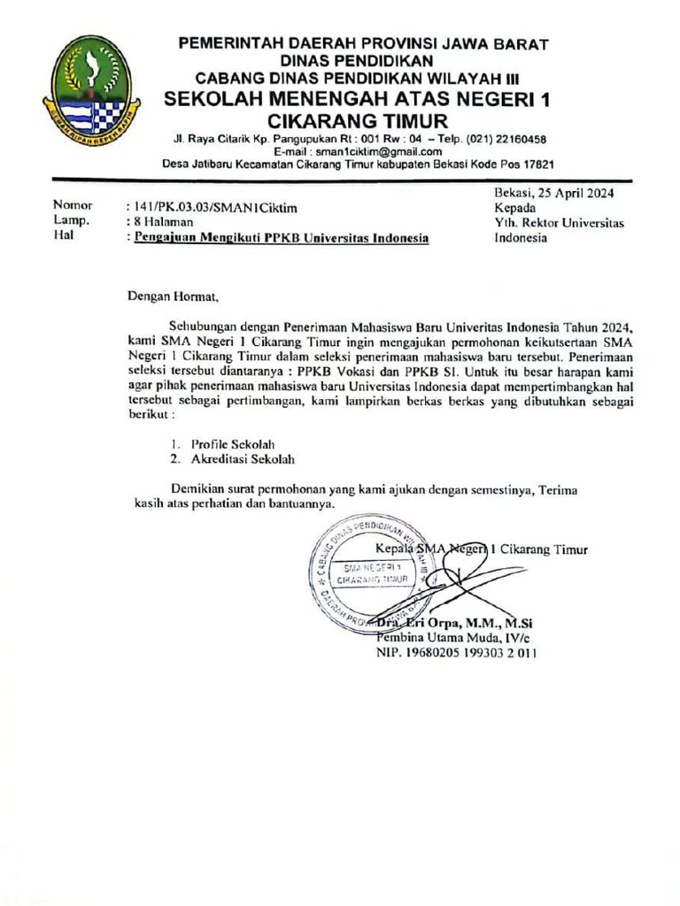 Surat Pengajuan Resmi PPKB Ui | PDF