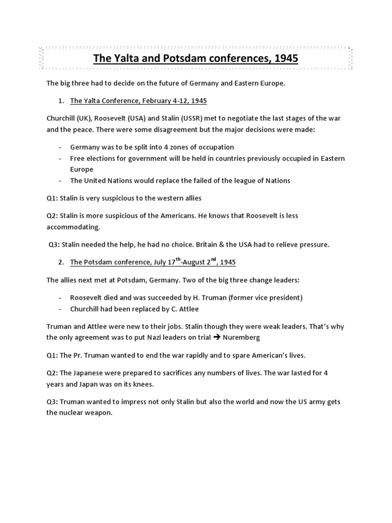 Post-War Decisions: Yalta & Potsdam | PDF | Politics | Travel