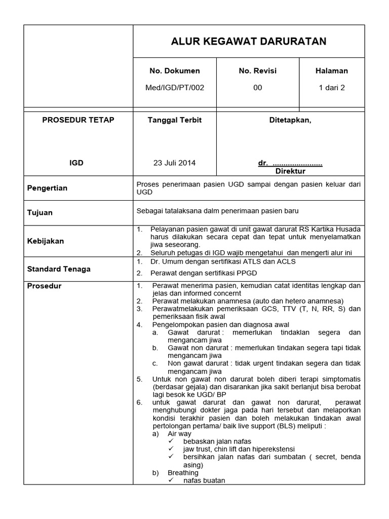 SOP 002 Alur Kegawatdaruratan | PDF