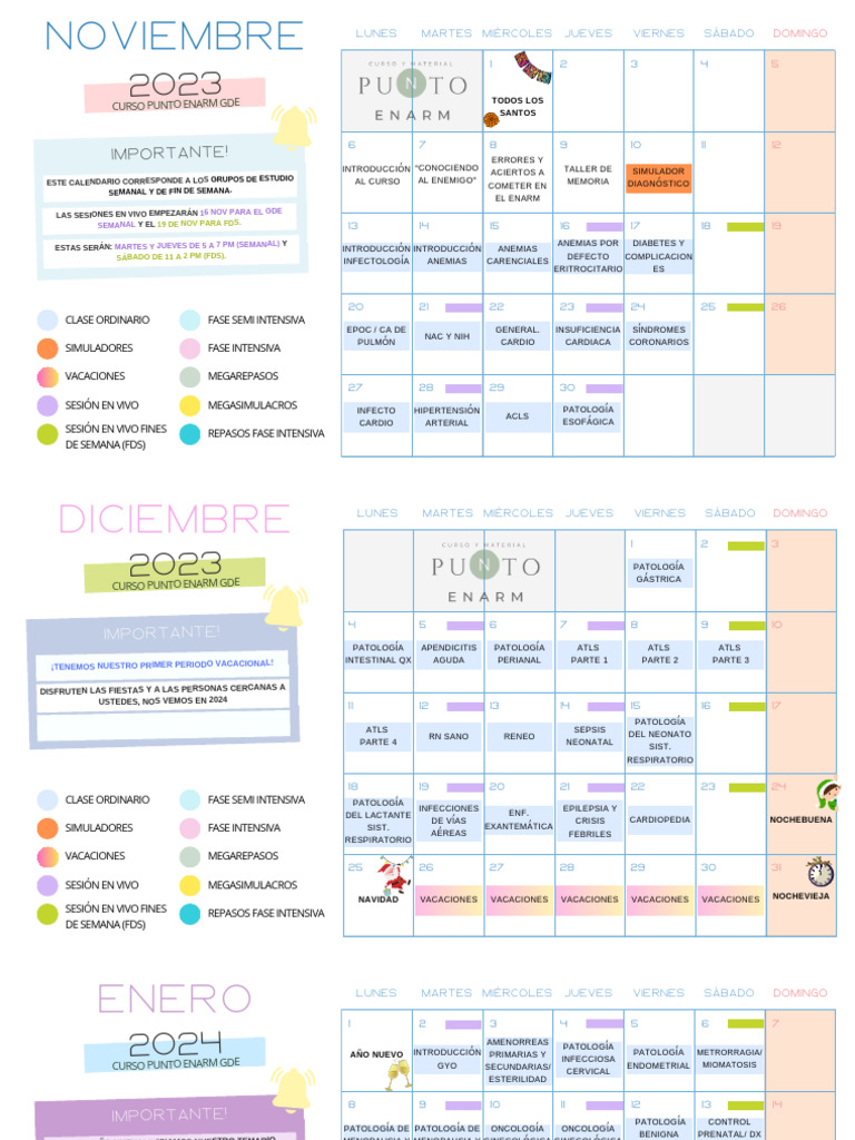 Calendario Curso Punto ENARM 2025 | PDF | Enfermedades y trastornos ...