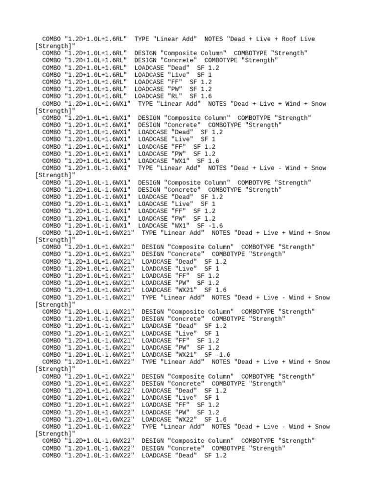 Etabs Load Combinaiton Pdf Column Concrete