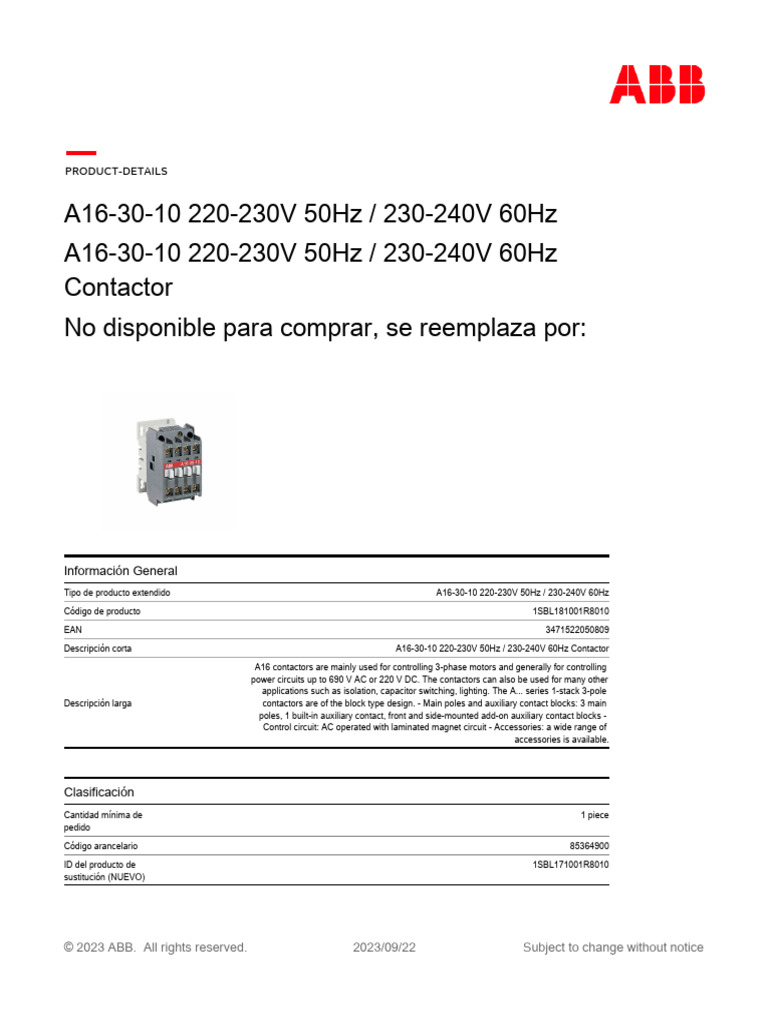 Contactor - Abb - Ficha Tecnica | PDF | Bienes manufacturados | Electrónica