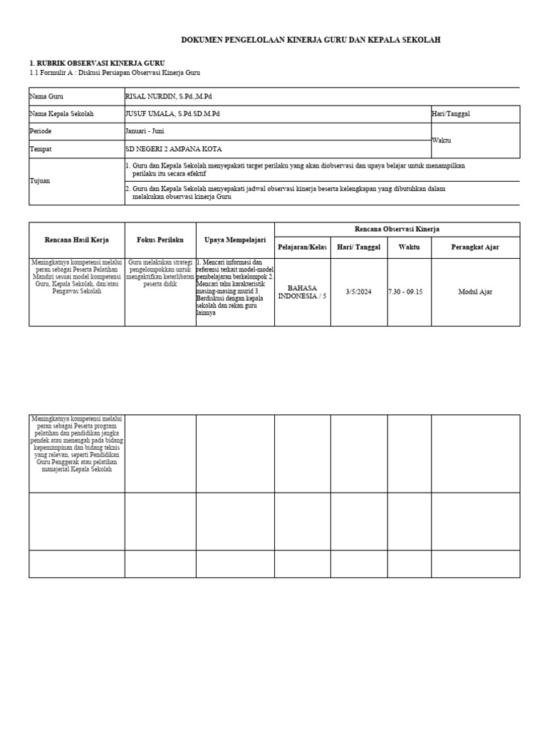 Form Observasi (Risal Nurdin, S.PD) | PDF