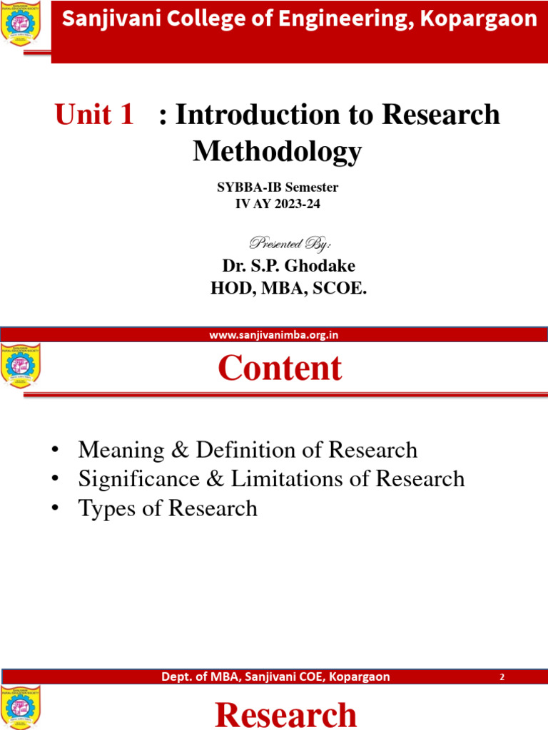 Unit No 1 PPT Introduction To Research Method | PDF | Quantitative Research | Methodology