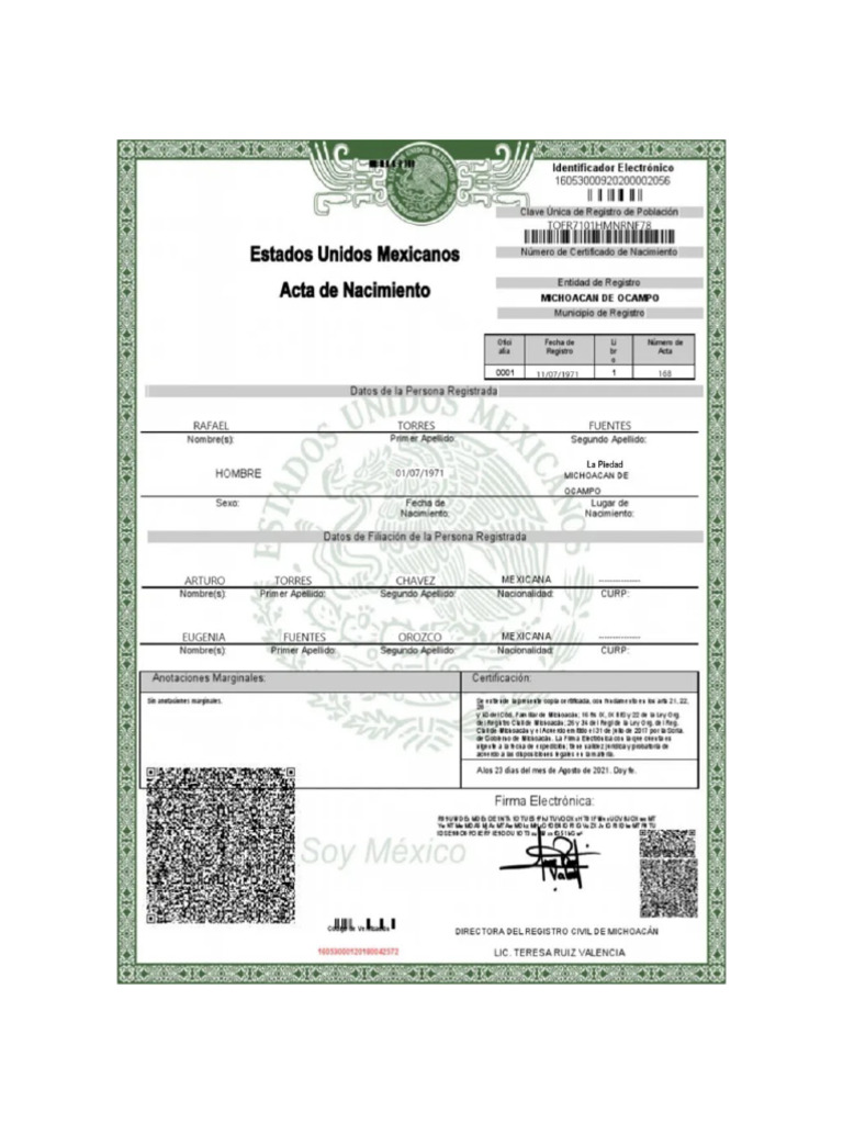 Acta de Nacimiento Rafael-2 | PDF