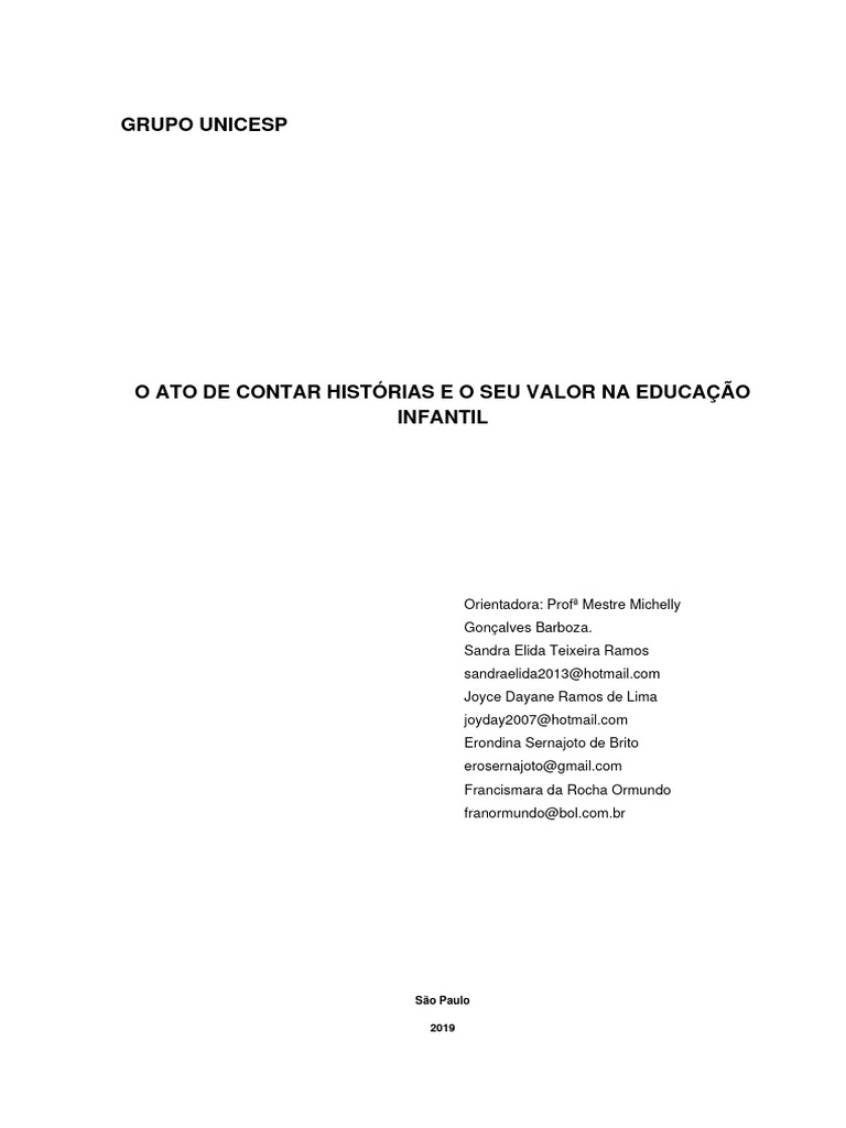 Artigo Ato De Contar Historias E O Seu Valor Na Educacao Infantil PDF