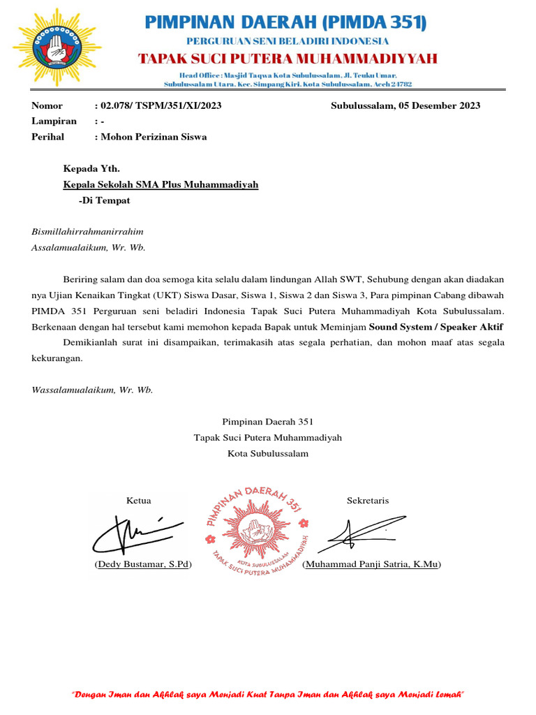Contoh Surat Resmi Peminjaman Sound System | PDF