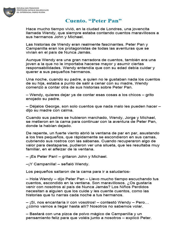 Cuento Peter Pan | PDF | Peter Pan | Neverland