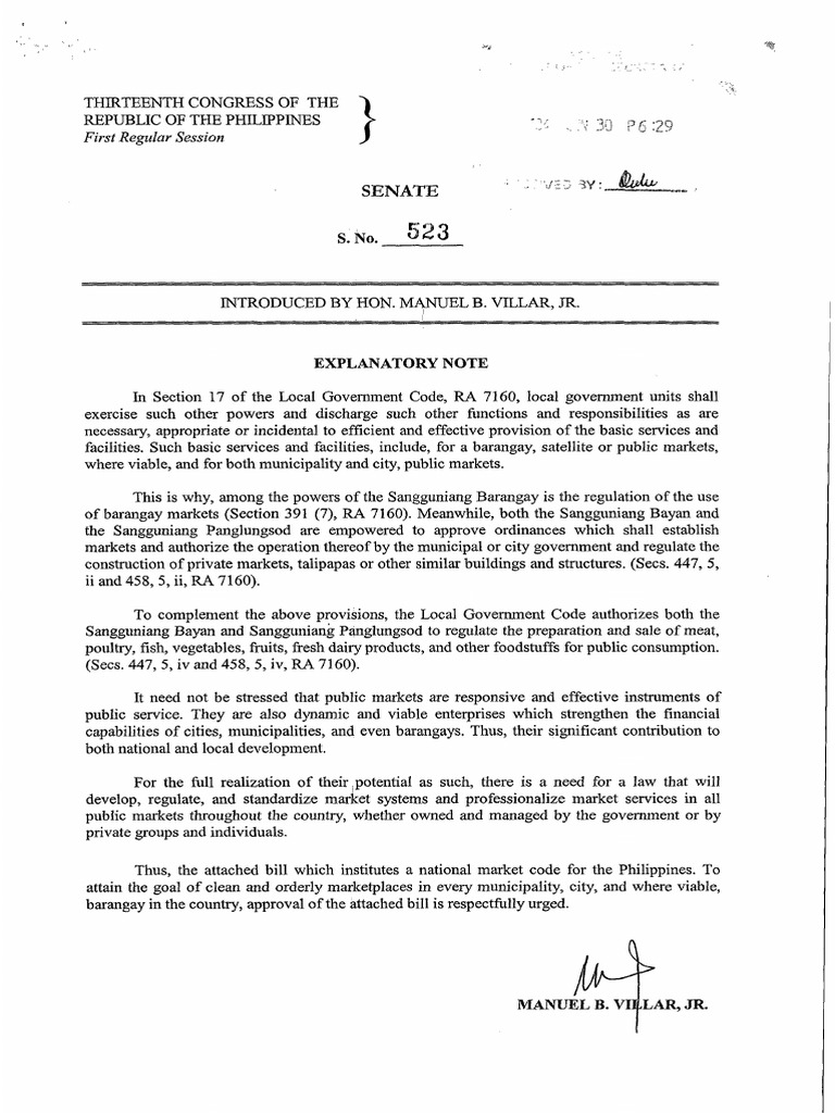 Senate Bill 1319 An Act Instituting A National Market Code of The ...