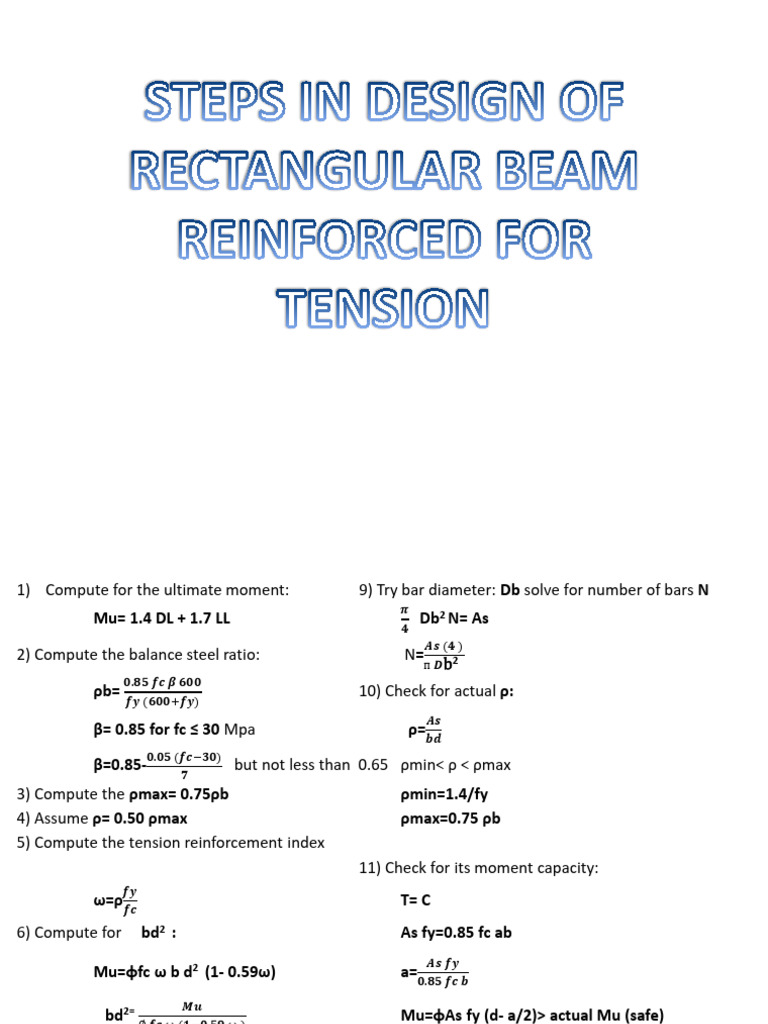 Steps in Design of Rectangular Beam Reinforced For | PDF | Mechanical Engineering | Structural ...