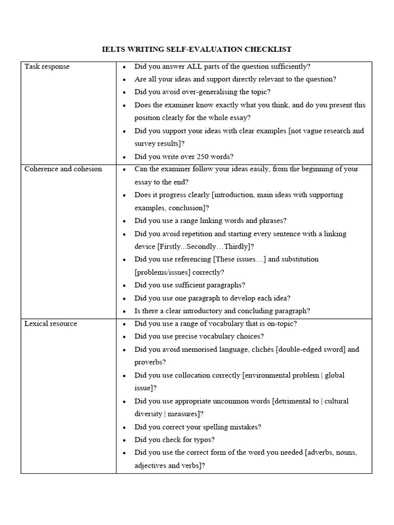 Ielts Writing Checklist | Download Free PDF | Sentence (Linguistics ...