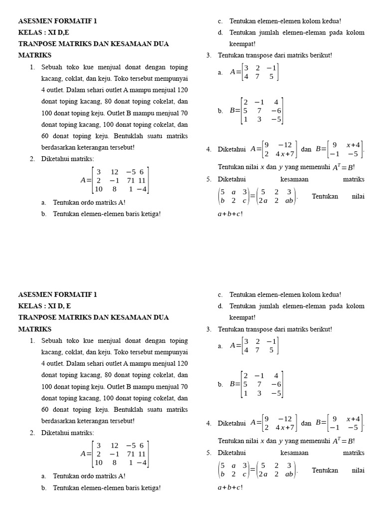 Asesmen Formatif 1 Matriks | PDF