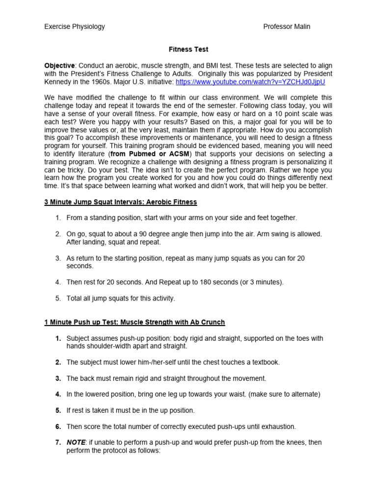 Fitness Challenge Test | PDF | Physical Fitness | Physical Exercise