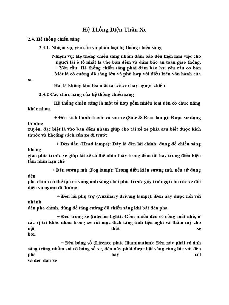 Hệ Thống Điện Thân Xe | PDF